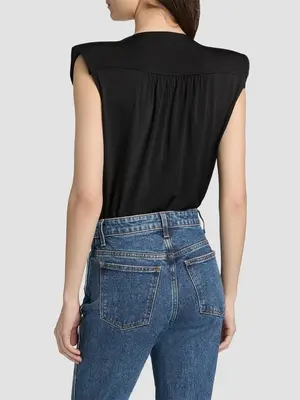 L'Agence Akari Draped Shoulder Pad Bodysuit