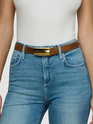 L'Agence Marlowe Lizard-embossed Leather Belt - Cognac Lizard
