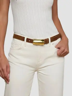 L'Agence Marlowe Lizard-embossed Leather Belt - Cognac Lizard