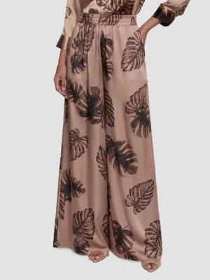 L'Agence Lillian Leaf-print Satin Wide Leg Pants