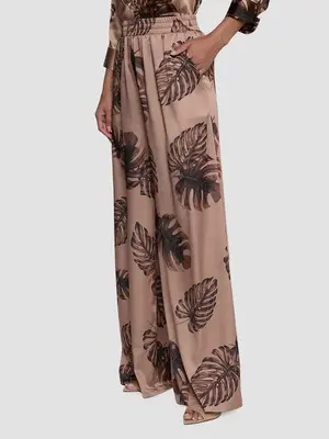L'Agence Lillian Leaf-print Satin Wide Leg Pants