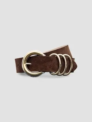 L'Agence Two-tone Buckle Suede Belt - Chocolate
