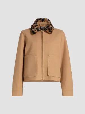 IF ONLY STUDIO Leopard-print Collar Faux-wool Jacket