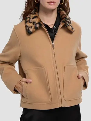 IF ONLY STUDIO Leopard-print Collar Faux-wool Jacket