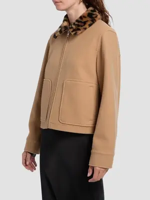 IF ONLY STUDIO Leopard-print Collar Faux-wool Jacket