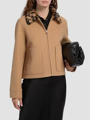 IF ONLY STUDIO Leopard-print Collar Faux-wool Jacket
