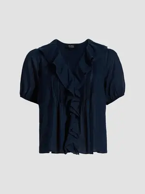 IF ONLY STUDIO Cotton Ruffled Top - Navy