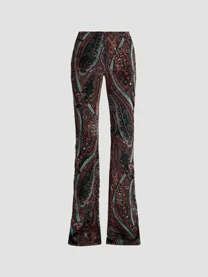 Etro Velvet Paisley Sheer Kick Flare Leggings - Multi
