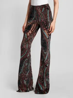 Etro Velvet Paisley Sheer Kick Flare Leggings