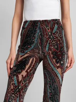 Etro Velvet Paisley Sheer Kick Flare Leggings
