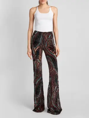 Etro Velvet Paisley Sheer Kick Flare Leggings - Multi