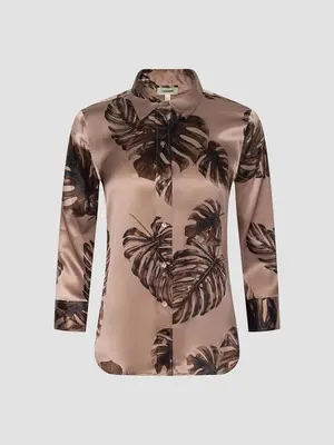L'Agence Dani Floral Silk Shirt - Hazelnut Multi Large