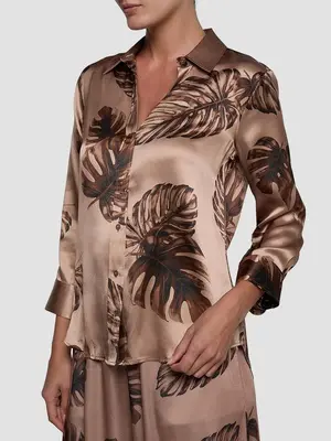 L'Agence Dani Floral Silk Shirt - Hazelnut Multi Large