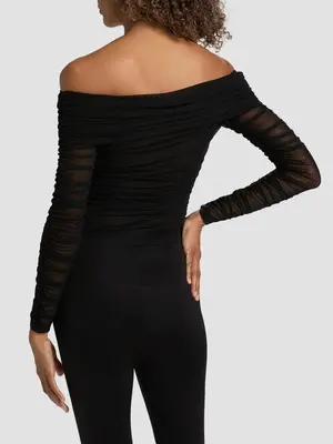 L'Agence Poppie Gathered Off-the-shoulder Bodysuit