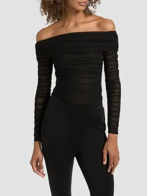 L'Agence Poppie Gathered Off-the-shoulder Bodysuit