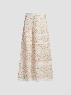 IF ONLY STUDIO Floral Crochet-trim Midi-skirt