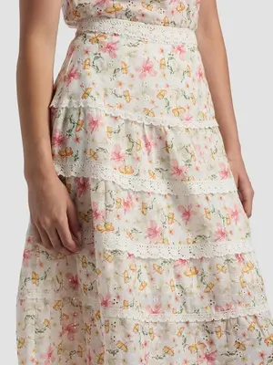 IF ONLY STUDIO Floral Crochet-trim Midi-skirt