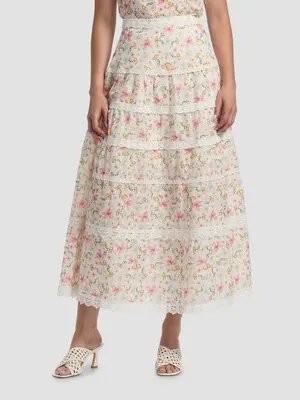 IF ONLY STUDIO Floral Crochet-trim Midi-skirt