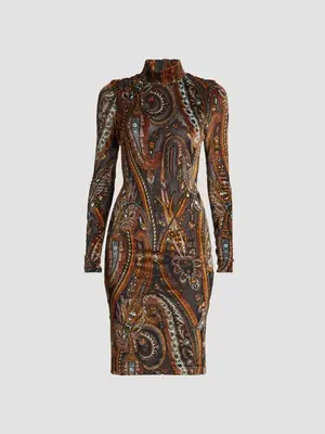 Etro Velvet Paisley Sheer Knee-length Dress - Multi