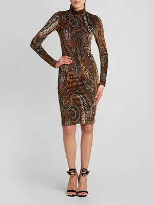 Etro Velvet Paisley Sheer Knee-length Dress - Multi