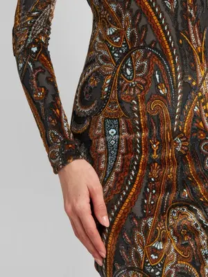 Etro Velvet Paisley Sheer Knee-length Dress - Multi