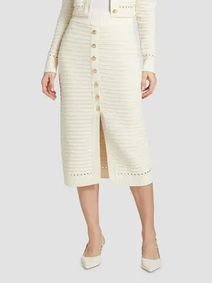 TOCCIN Tani Cotton Knit Button-front Midi-skirt