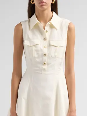 SELF-PORTRAIT Linen Sleeveless Mini Shirtdress