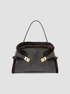 FERRAGAMO Medium Hug Leather & Shearling Tote Bag