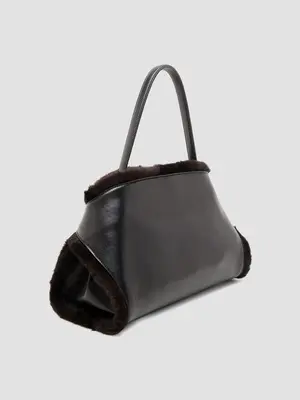 FERRAGAMO Medium Hug Leather & Shearling Tote Bag