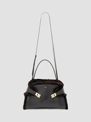 FERRAGAMO Medium Hug Leather & Shearling Tote Bag