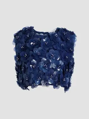 MARIANDREE GAITAN Identity Melanie Floral Appliqué Top - Navy