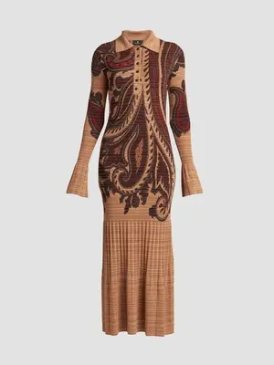 Etro Stamped Paisley Knit Polo Maxi Dress