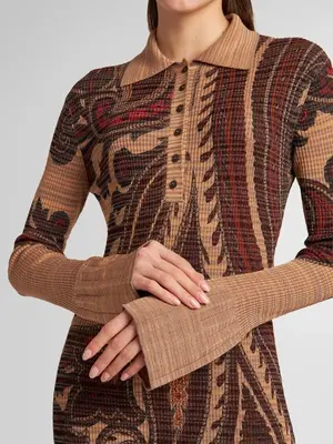 Etro Stamped Paisley Knit Polo Maxi Dress
