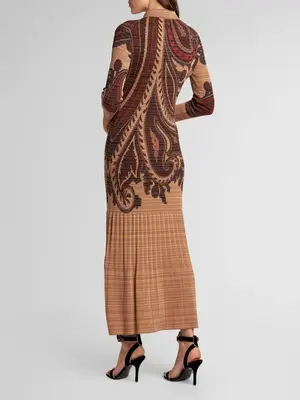 Etro Stamped Paisley Knit Polo Maxi Dress