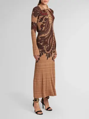 Etro Stamped Paisley Knit Polo Maxi Dress