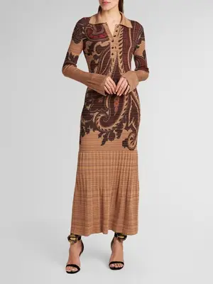 Etro Stamped Paisley Knit Polo Maxi Dress