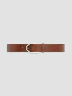 Ralph Lauren Purple Label Vachetta Leather Belt - Tan Silver