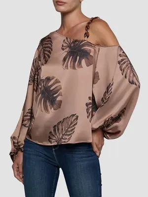 L'Agence Asami Printed Chain-shoulder Satin Blouse
