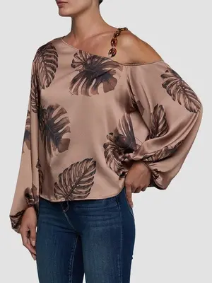 L'Agence Asami Printed Chain-shoulder Satin Blouse