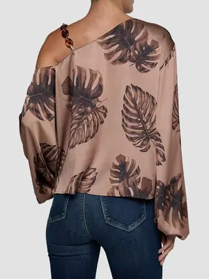 L'Agence Asami Printed Chain-shoulder Satin Blouse