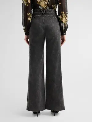 Veronica Beard Grant Rhinestone High-rise Wide-leg Jeans