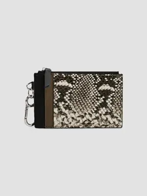 Veronica Beard Snakeskin-embossed Leather Card Holder - Bark