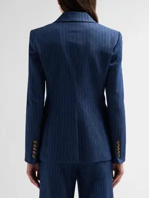 Veronica Beard Naira Striped Cotton-blend Single-breasted Dickey Jacket - Medium Indigo Copper