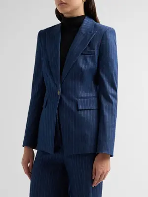 Veronica Beard Naira Striped Cotton-blend Single-breasted Dickey Jacket - Medium Indigo Copper