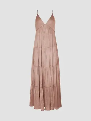 L'Agence Lua Tiered Satin Maxi Dress - Hazelnut
