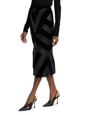 SERGIO HUDSON Leather Chevron Skirt