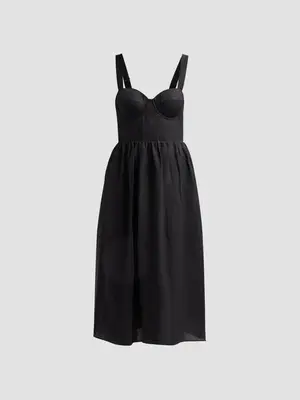 L'Agence Tiani Bustier Linen-blend Midi Dress - Black