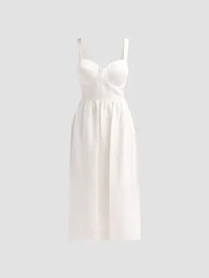 L'Agence Tiani Bustier Linen-blend Midi Dress - Ivory