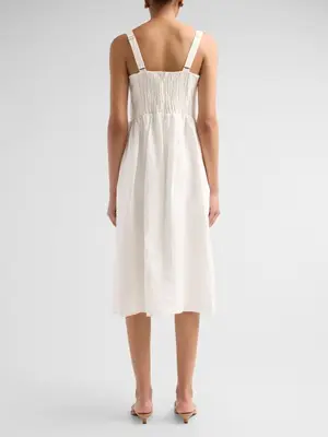 L'Agence Tiani Bustier Linen-blend Midi Dress - Ivory