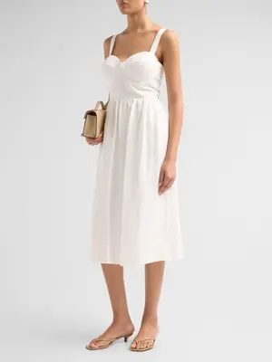 L'Agence Tiani Bustier Linen-blend Midi Dress - Ivory